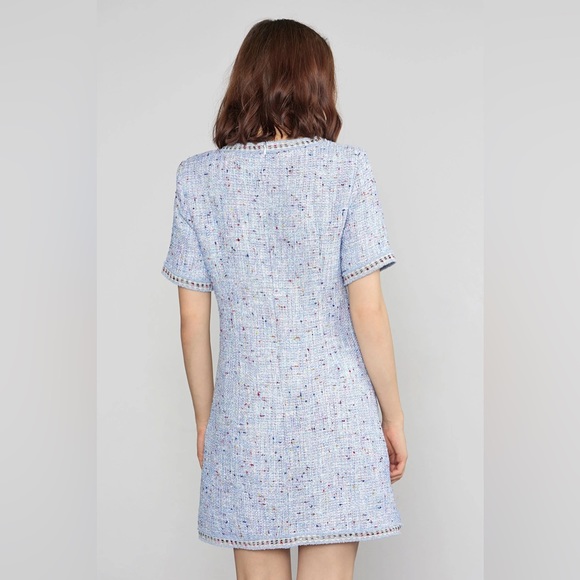 J.ING | Dresses | Jing Librada Tweed Blue Button Short Sleeve Mini ...